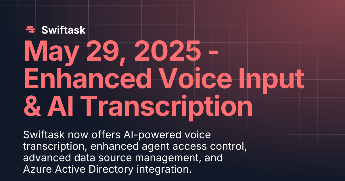 May 29, 2025 - Enhanced Voice Input & AI Transcription | Swiftask